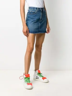 Off-White Logo Print Denim Skirt - Blue