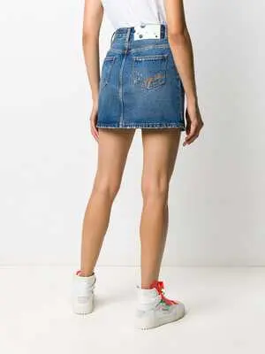 Off-White Logo Print Denim Skirt - Blue
