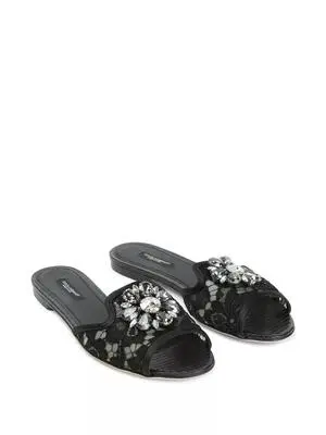 Dolce & Gabbana Bianca Rainbow Lace Brooch-detail Sandals - Black