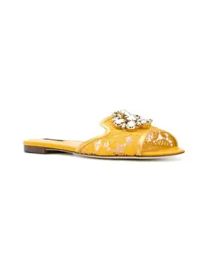 Dolce & Gabbana Bianca Rainbow Lace Brooch-detail Sandals - Yellow