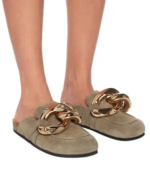 JW Anderson Embellished Suede Slippers - Green