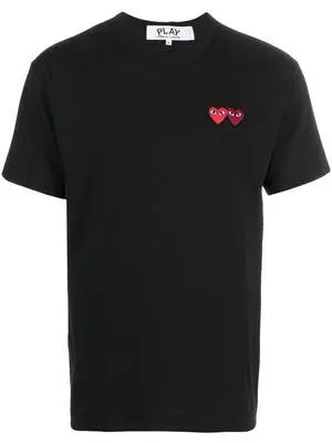 Play Comme Des Garcon Double Heart Patch Short Sleeve T-shirt