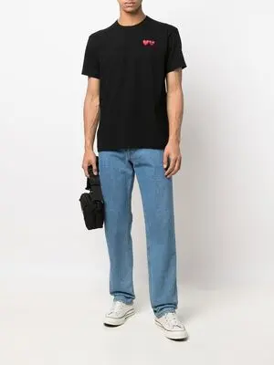 Play Comme Des Garcon Double Heart Patch Short Sleeve T-shirt