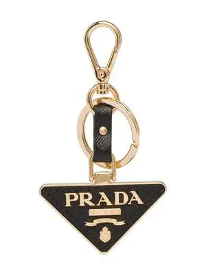 Prada Triangle-logo Leather Keychain - Black