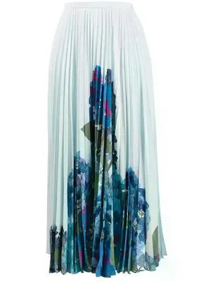 Valentino Garavani Floral Print Pleated Midi Skirt - Blue