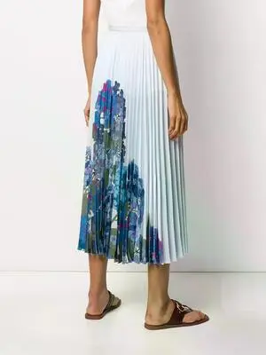 Valentino Garavani Floral Print Pleated Midi Skirt - Blue