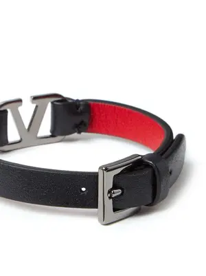 Valentino Garavani Vlogo Signature Leather Bracelet - Black
