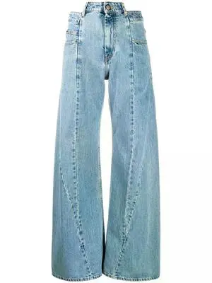 MAISON MARGIELA Wide-leg Denim Jeans With Cut-out Waistband - Blue