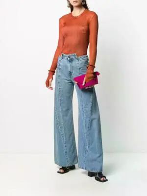 MAISON MARGIELA Wide-leg Denim Jeans With Cut-out Waistband - Blue