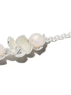 SHAUN LEANE Silver Cherry Blossom Diamond And Pearl Bracelet