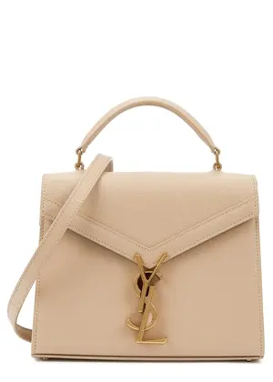 Saint Laurent Cassandra Mini Black Leather Top Handle Bag Beige