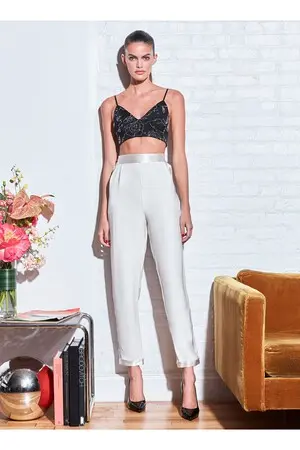 FLEUR DU MAL Fleur Du Mal Silk Pleated Tuxedo Pant - White