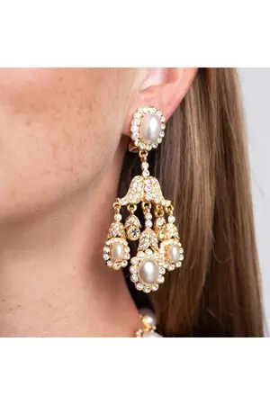KENNETH JAY LANE Plated Chandelier Clip-on Earrings With Faux Pearl - Gold