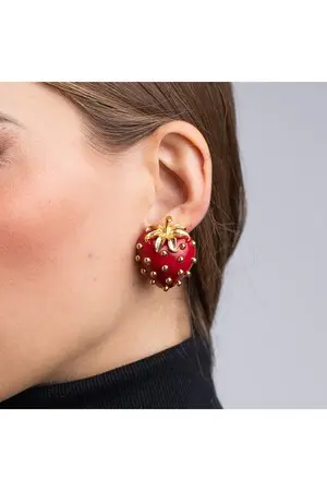 KENNETH JAY LANE Polished Strawberry Clip Earrings - Gold