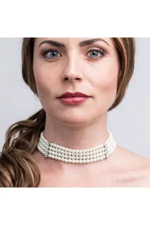 KENNETH JAY LANE 4 Row Crystal Pearl Choker