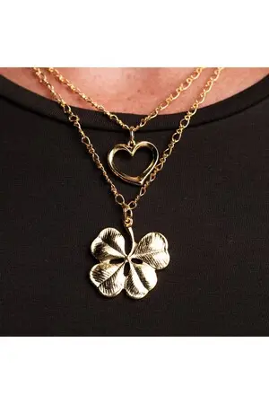 KENNETH JAY LANE Heart And Clover Double Chain Pendant Necklace