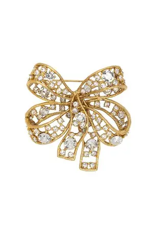 KENNETH JAY LANE Antique & Crystal Bow Pin - Gold