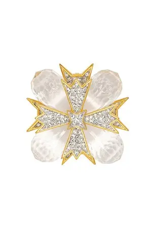KENNETH JAY LANE Clear Maltese Cross Pin - Gold