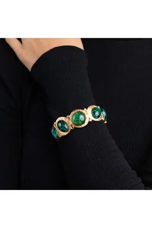 KENNETH JAY LANE Emerald Cabochon Hinged Bangle - Gold