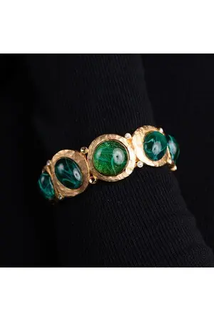 KENNETH JAY LANE Emerald Cabochon Hinged Bangle - Gold