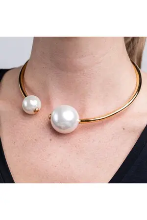 KENNETH JAY LANE Pearl Ends Collar Necklace - Gold