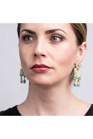 KENNETH JAY LANE Tone Turquoise Drop Clip On Earrings