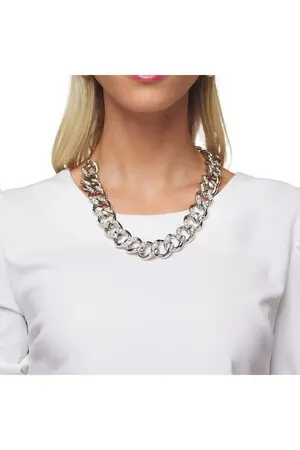KENNETH JAY LANE Kenneth Jay Lane Silver And Crystal Link Necklace