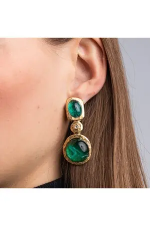 KENNETH JAY LANE Flawed Emerald Drop Earrings - Gold