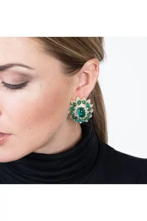 KENNETH JAY LANE Emerald Cabochon Clip On Earrings - Gold
