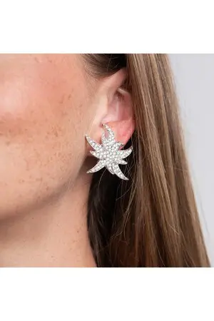 KENNETH JAY LANE Rhinestone Double Star Clip On Earrings - Natural