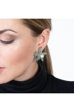 KENNETH JAY LANE Turquoise Starfish Clip On Earrings - Gold