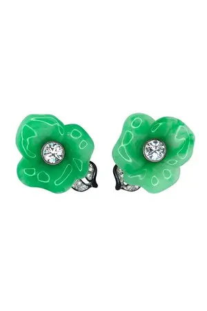KENNETH JAY LANE Jade Flower Clip-on Earrings - Black