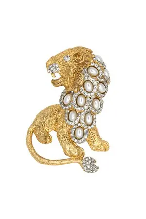 KENNETH JAY LANE Pearl Lion Pin - Green