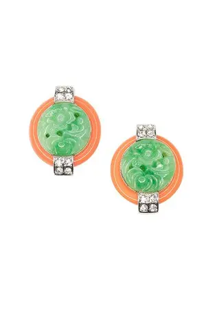 KENNETH JAY LANE And Jade Art Deco Clip On Earrings - Coral