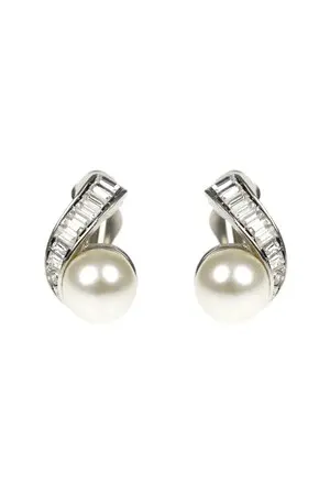 KENNETH JAY LANE Barbara Bush Pearl And Crystal Clip-on Earrings - Silver