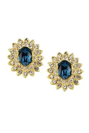 KENNETH JAY LANE Montana Sapphire & Crystal Clip Earrings - Gold