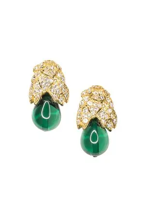 KENNETH JAY LANE Jackie Kennedy Onassis Feather Emerald Clip-on Earrings - Red