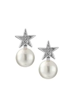 KENNETH JAY LANE Crystal Star Faux Pearl Drop Earrings - White