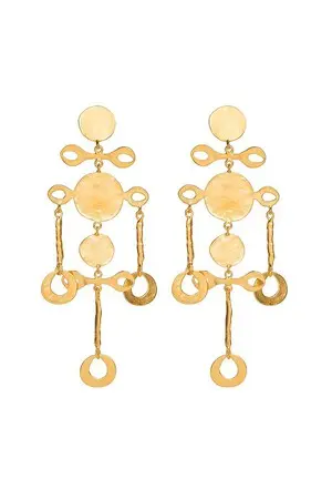 KENNETH JAY LANE Kenneth Jay Lane Satin Gold Fancy Coin Drop Clip Earrings
