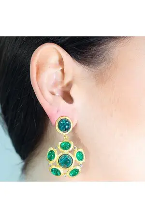KENNETH JAY LANE Emerald Cabochon Pierced Earrings