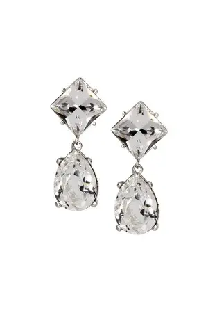 KENNETH JAY LANE Silver And Crystal Teardrop Pierced Earrings Silver