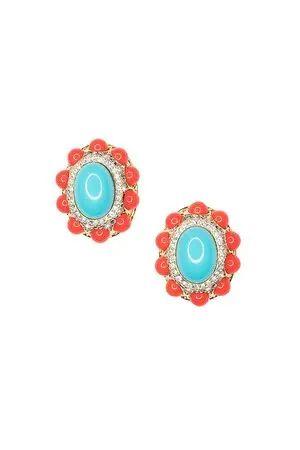 KENNETH JAY LANE And Turquoise Clip Earrings - Coral