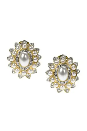 KENNETH JAY LANE Pearl Cabochon Clip On Earrings - Gold