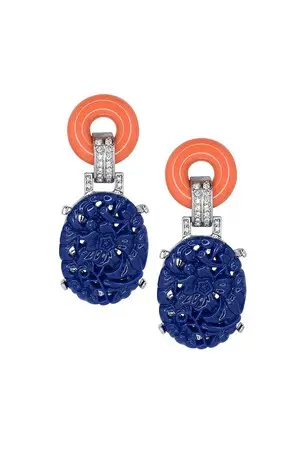 KENNETH JAY LANE Carved Lapis Drop Earrings - Coral