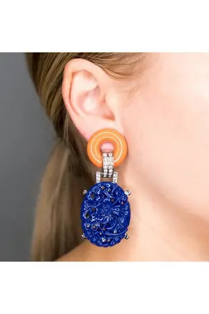 KENNETH JAY LANE Carved Lapis Drop Earrings