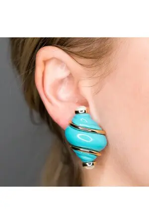 KENNETH JAY LANE Turquoise And Pearl Clip Earrings - Gold