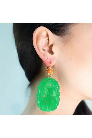 KENNETH JAY LANE Carved Jade Drop Earrings - Coral