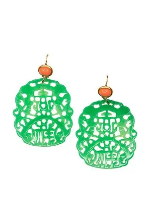 KENNETH JAY LANE Kenneth Jay Lane Carved Jade Drop Earrings Orange