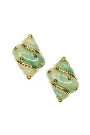 KENNETH JAY LANE Jade Seashell Clip On Earrings - Gold