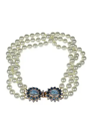 KENNETH JAY LANE Kenneth Jay Lane Barbara Bush Pearl And Sapphire Clasp Necklace